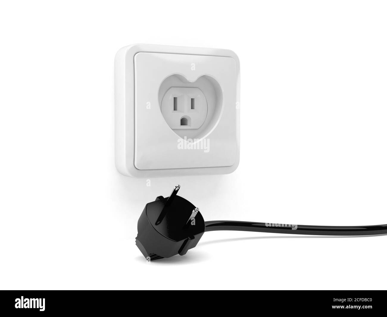 Outlet in heart shape with electric plug isolated on white background ...