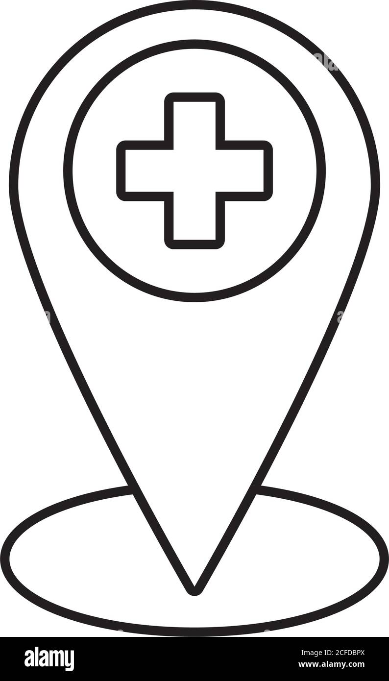 medical cross in pin location flat style icon vector illustration ...