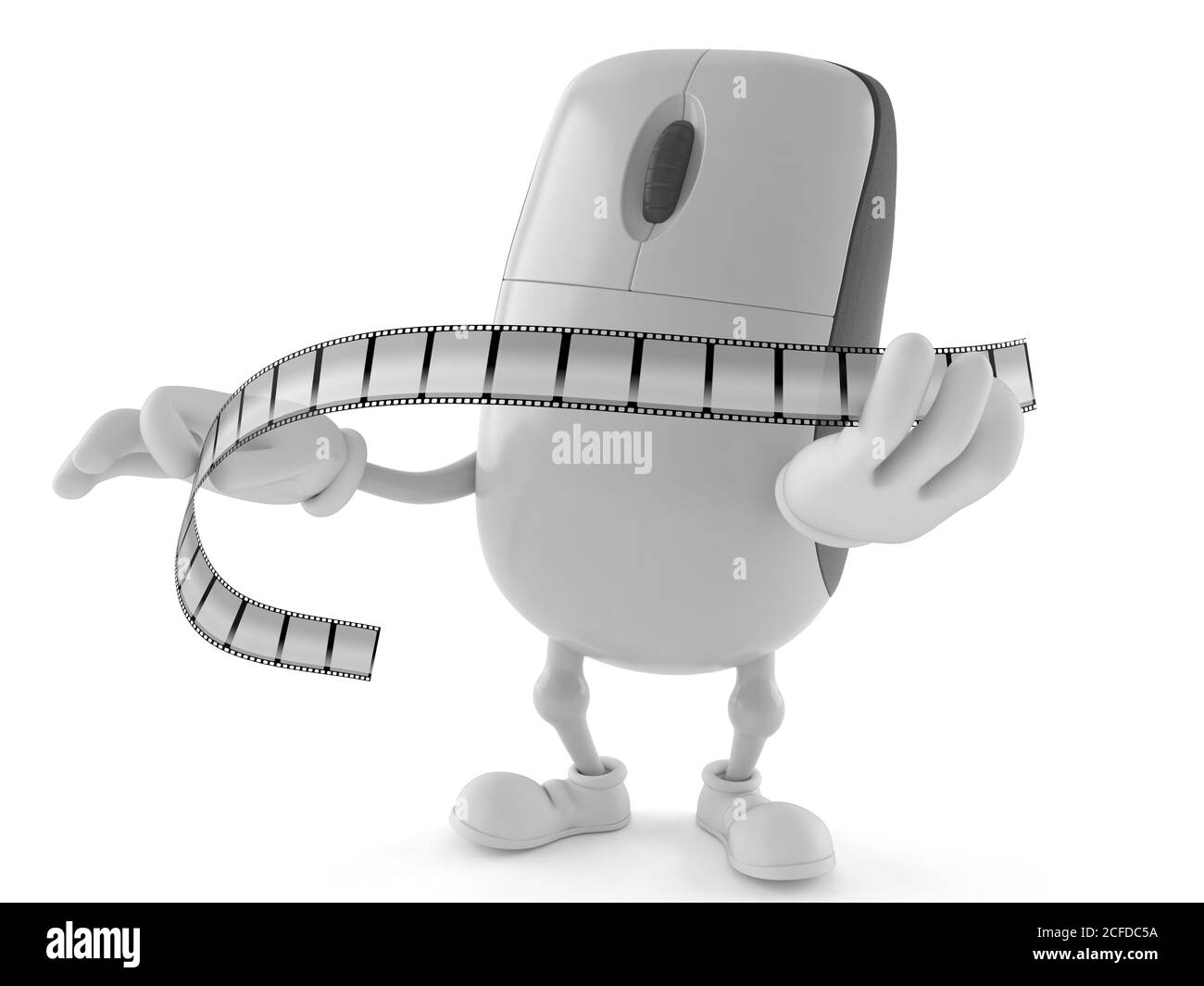 Computer mouse character holding film strip isolated on white ...