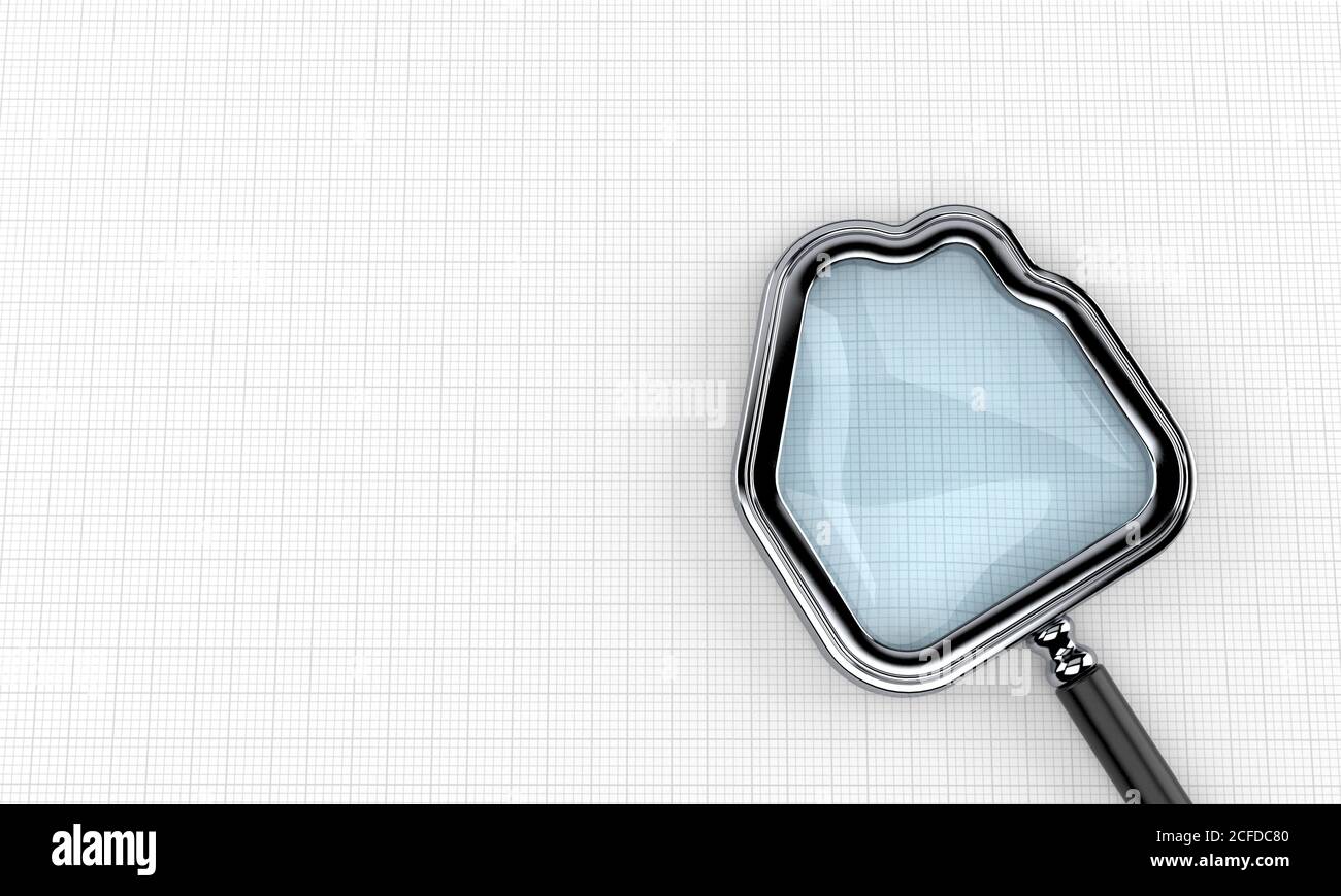 Magnifying glass in house shape on blank sheet of paper Stock Photo - Alamy