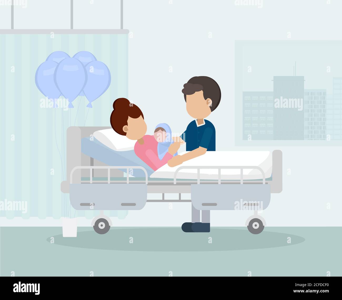 Maternity ward with family flat design vector illustration Stock Vector ...