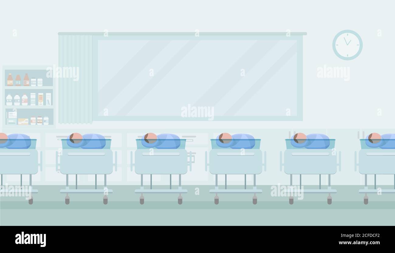 Maternity ward with newborn babies flat design vector illustration ...