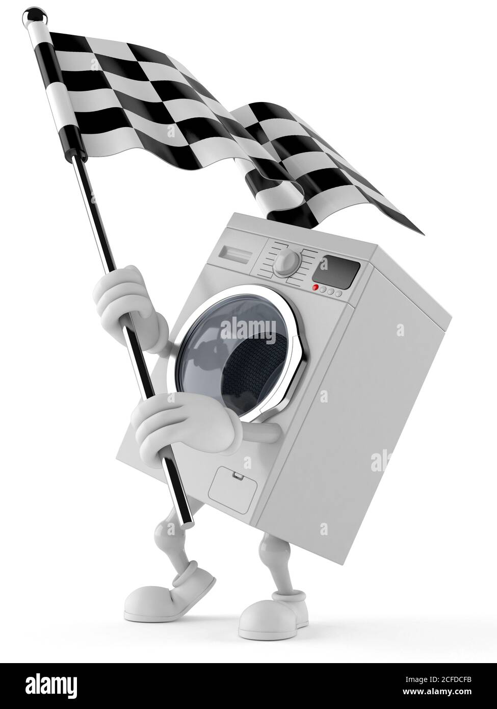 Washer character waving race flag isolated on white background Stock ...