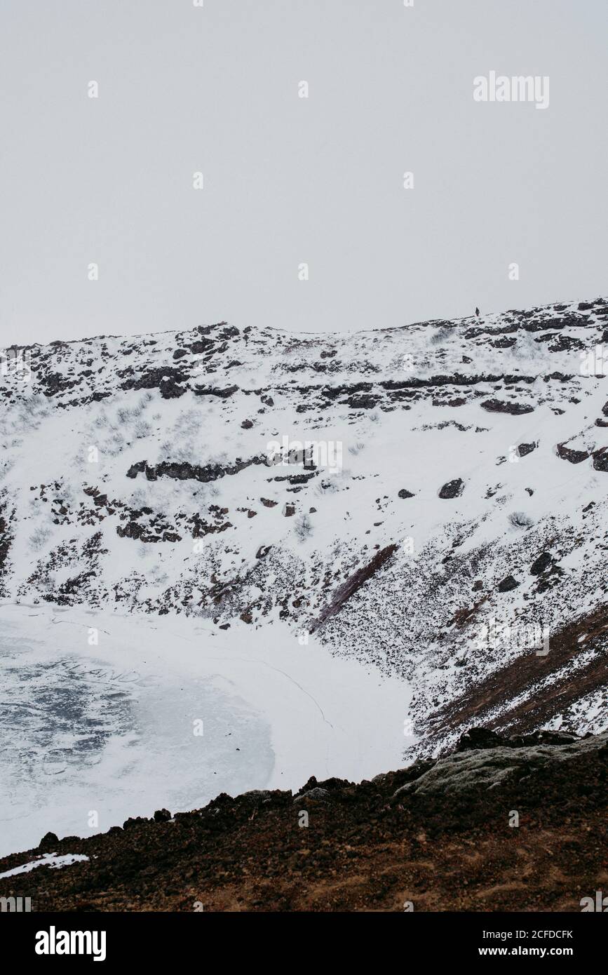 frozen crater lake "Kerid", Iceland Stock Photo - Alamy