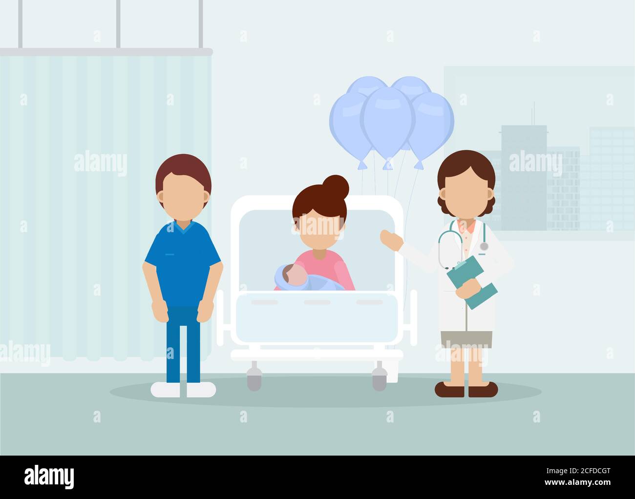 Maternity ward with doctor flat design vector illustration Stock Vector ...
