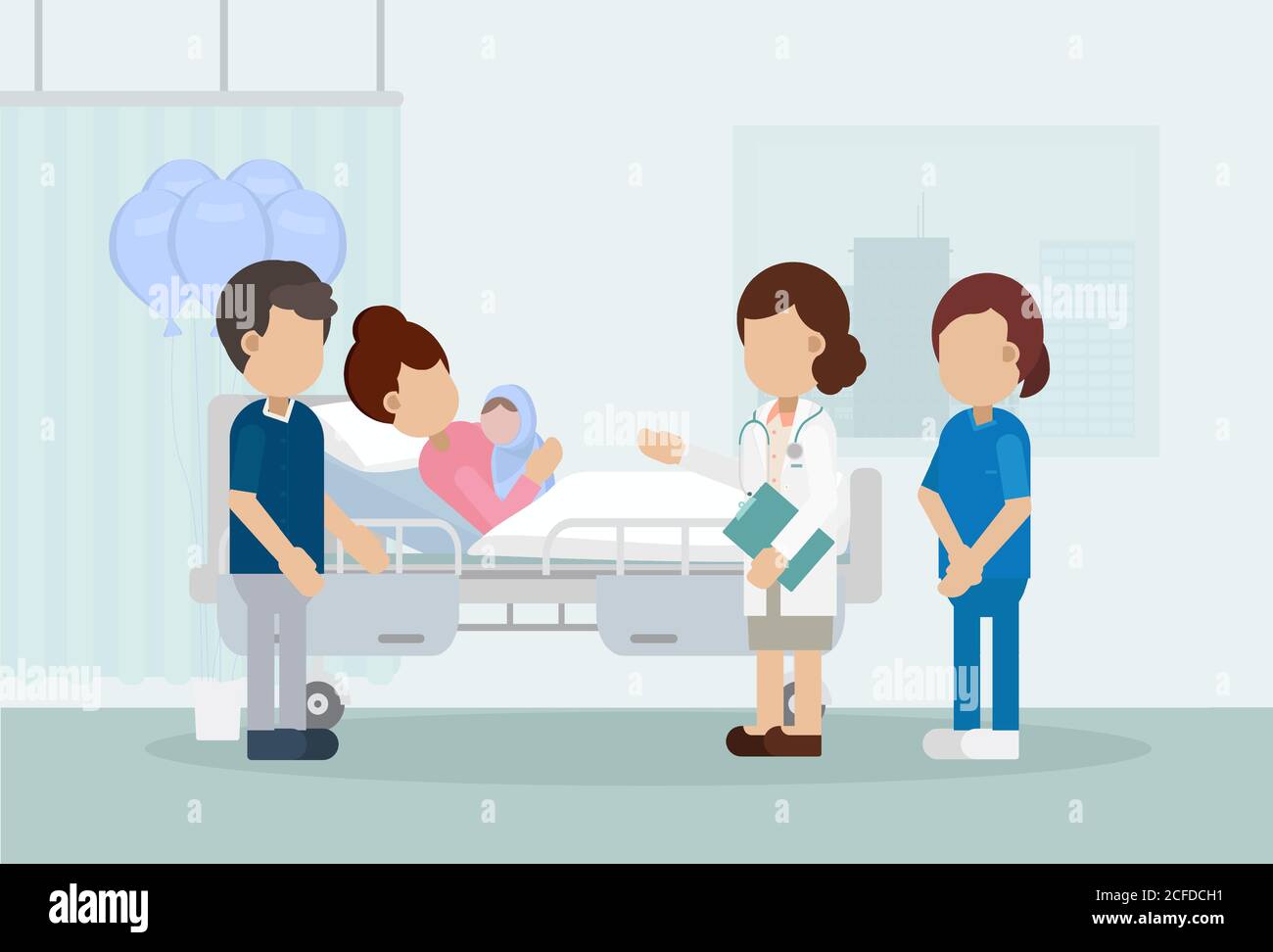 Maternity ward with doctor flat design vector illustration Stock Vector ...