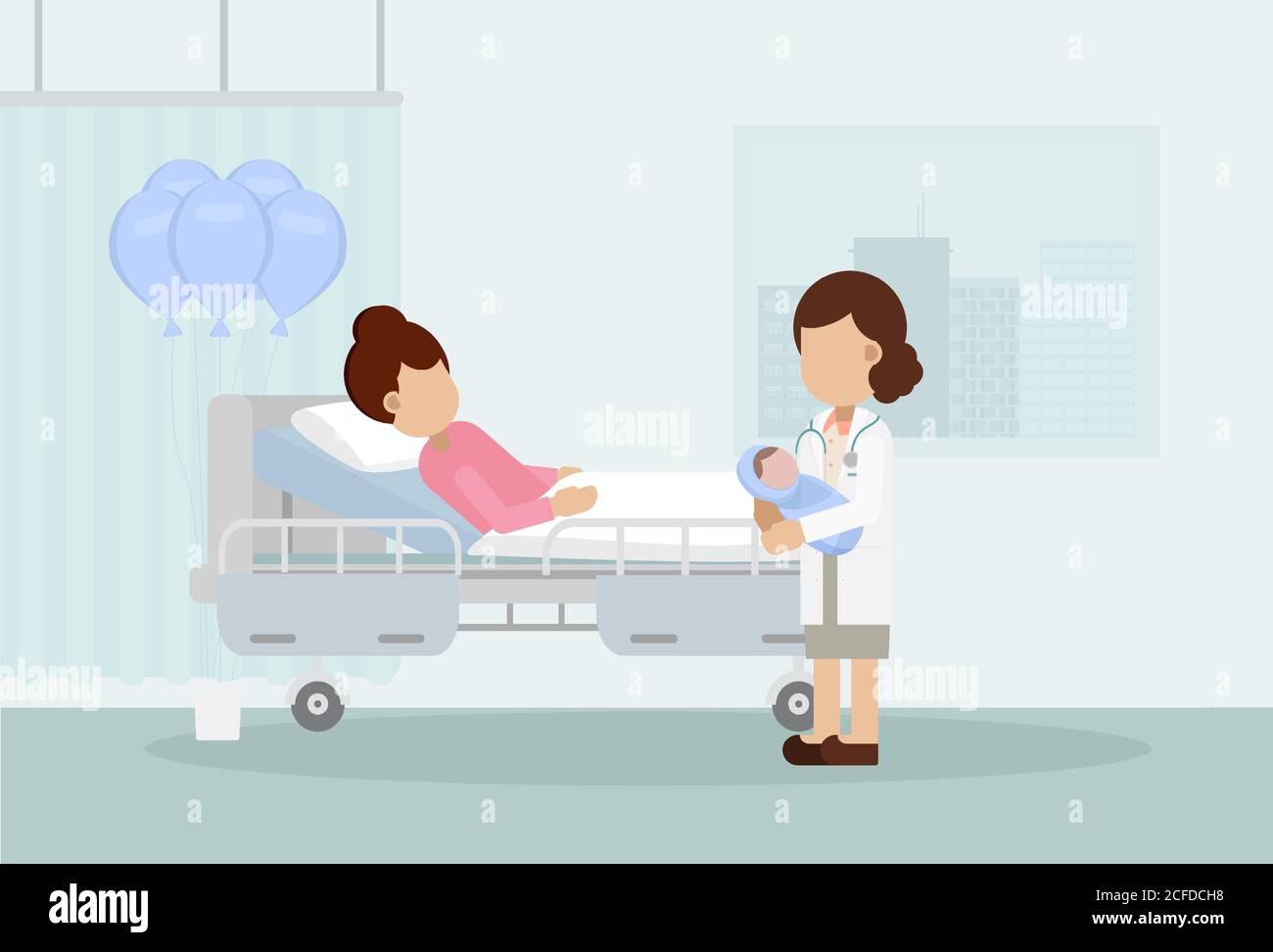 Maternity ward with doctor flat design vector illustration Stock Vector ...