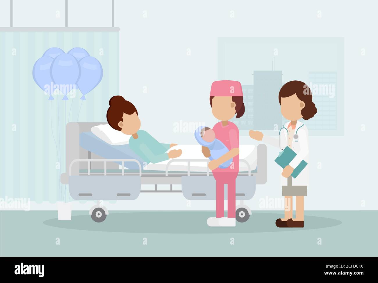 Maternity ward with doctor flat design vector illustration Stock Vector ...