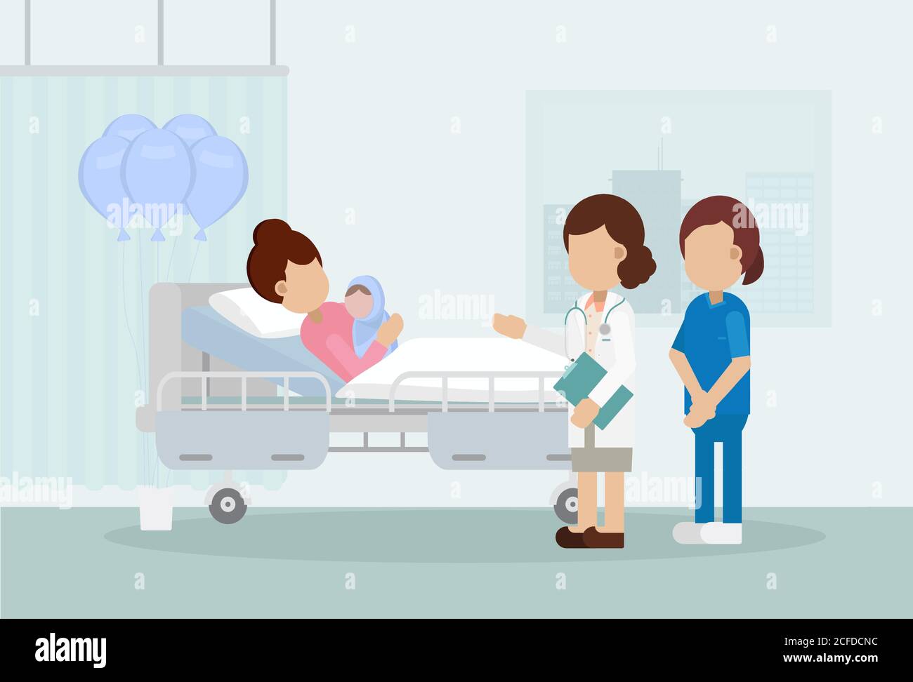 Maternity ward with doctor flat design vector illustration Stock Vector ...