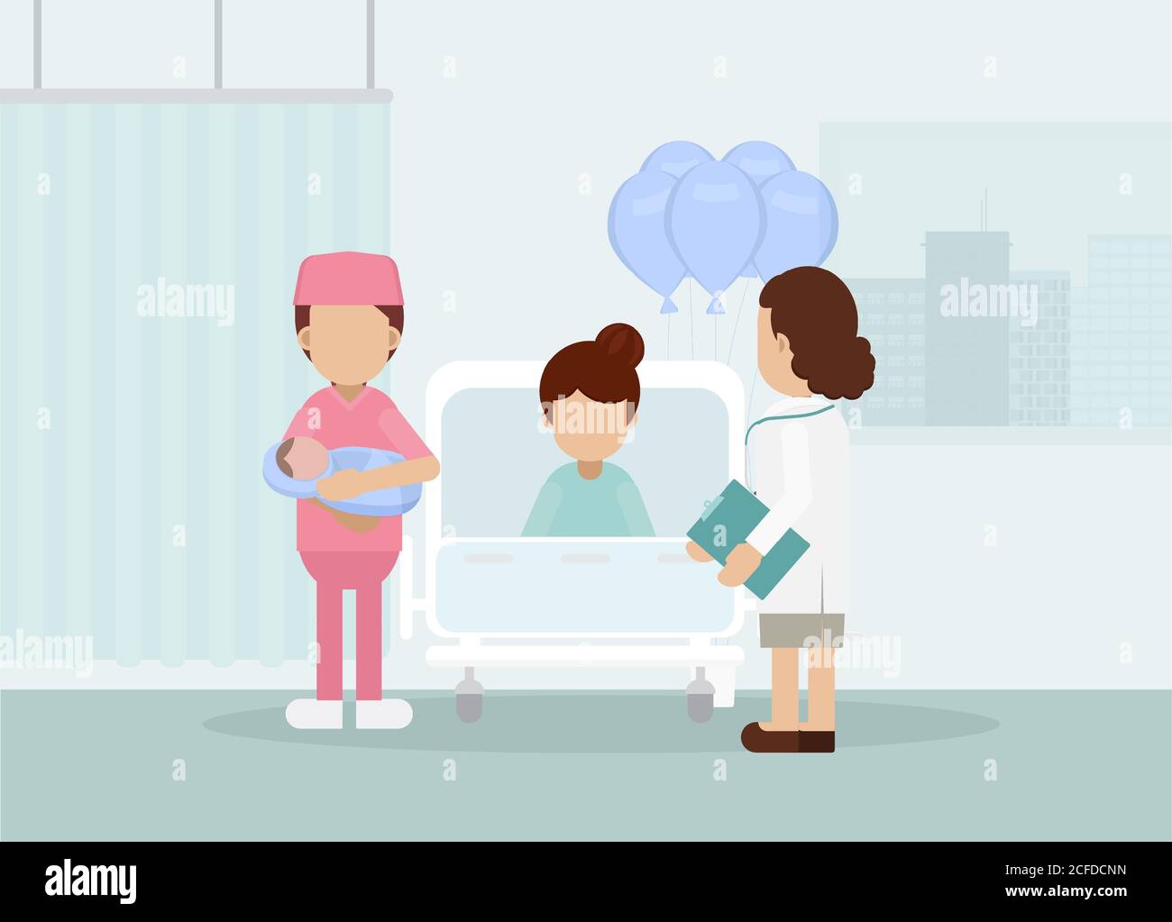 Maternity ward with doctor flat design vector illustration Stock Vector ...