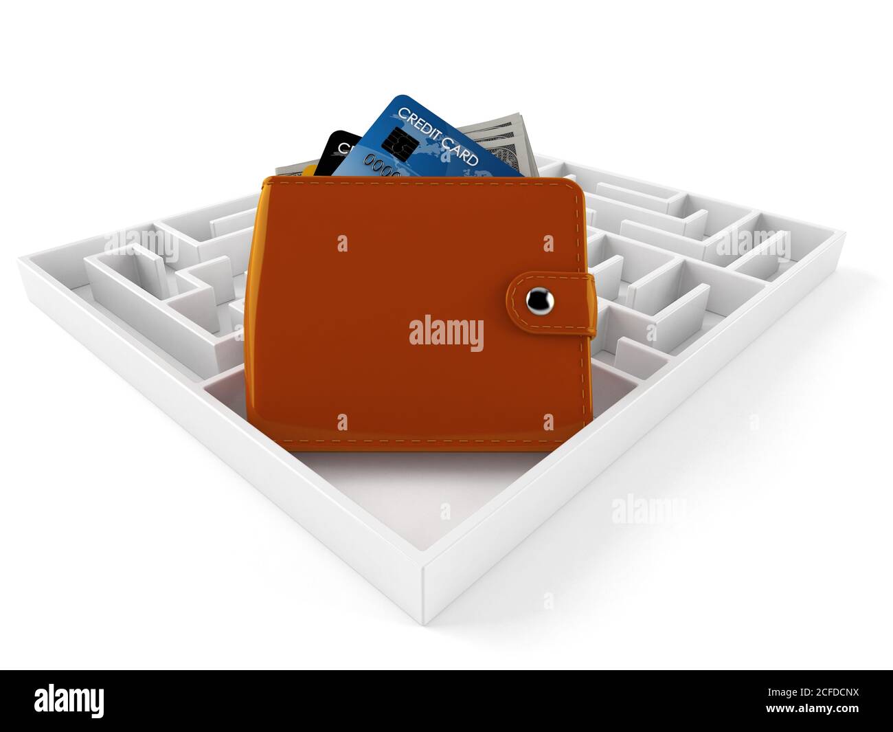 Wallet inside maze isolated on white background Stock Photo - Alamy