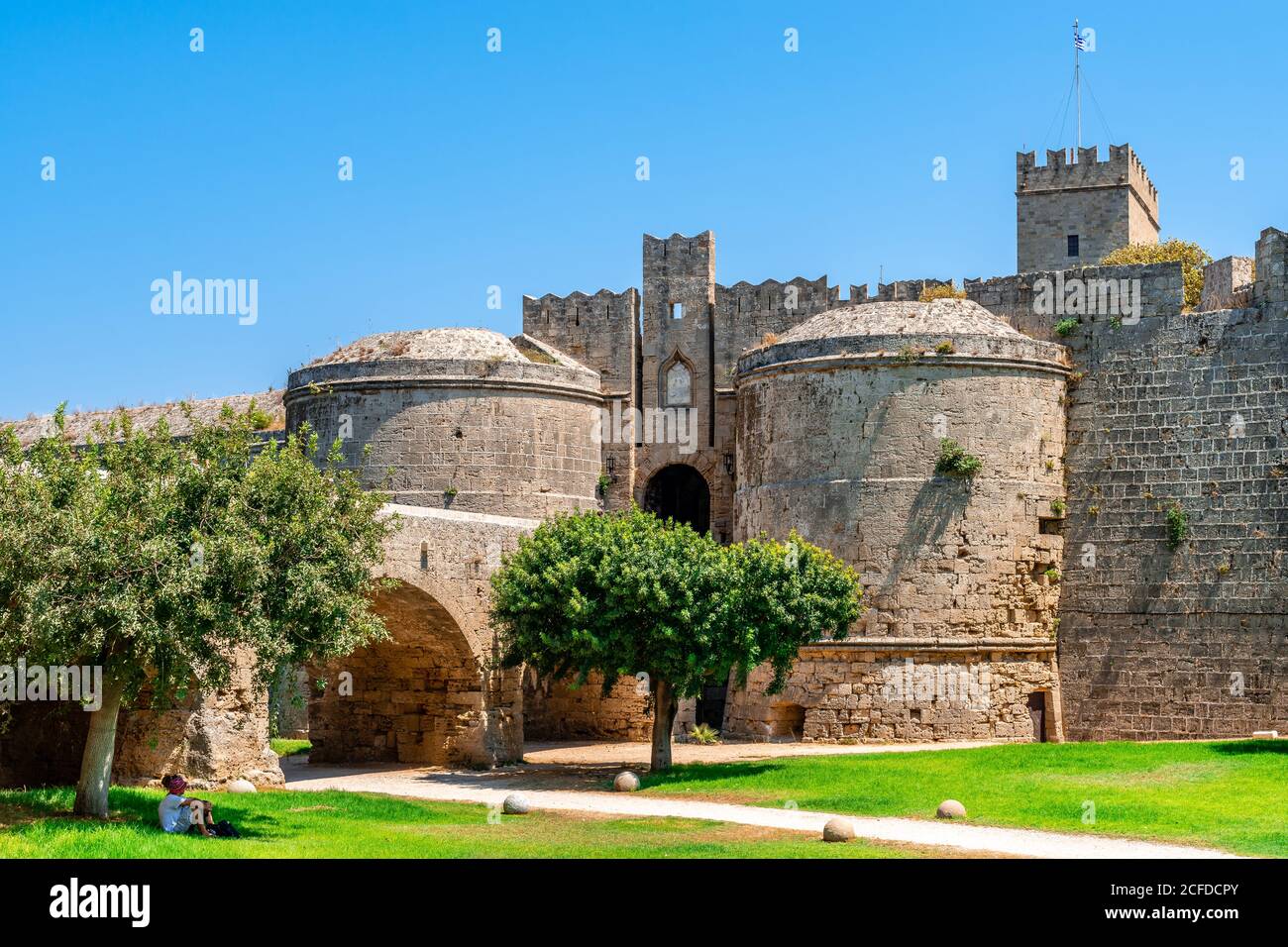 View of the medieval city walls and the moat, the d'Amboise Gate and ...