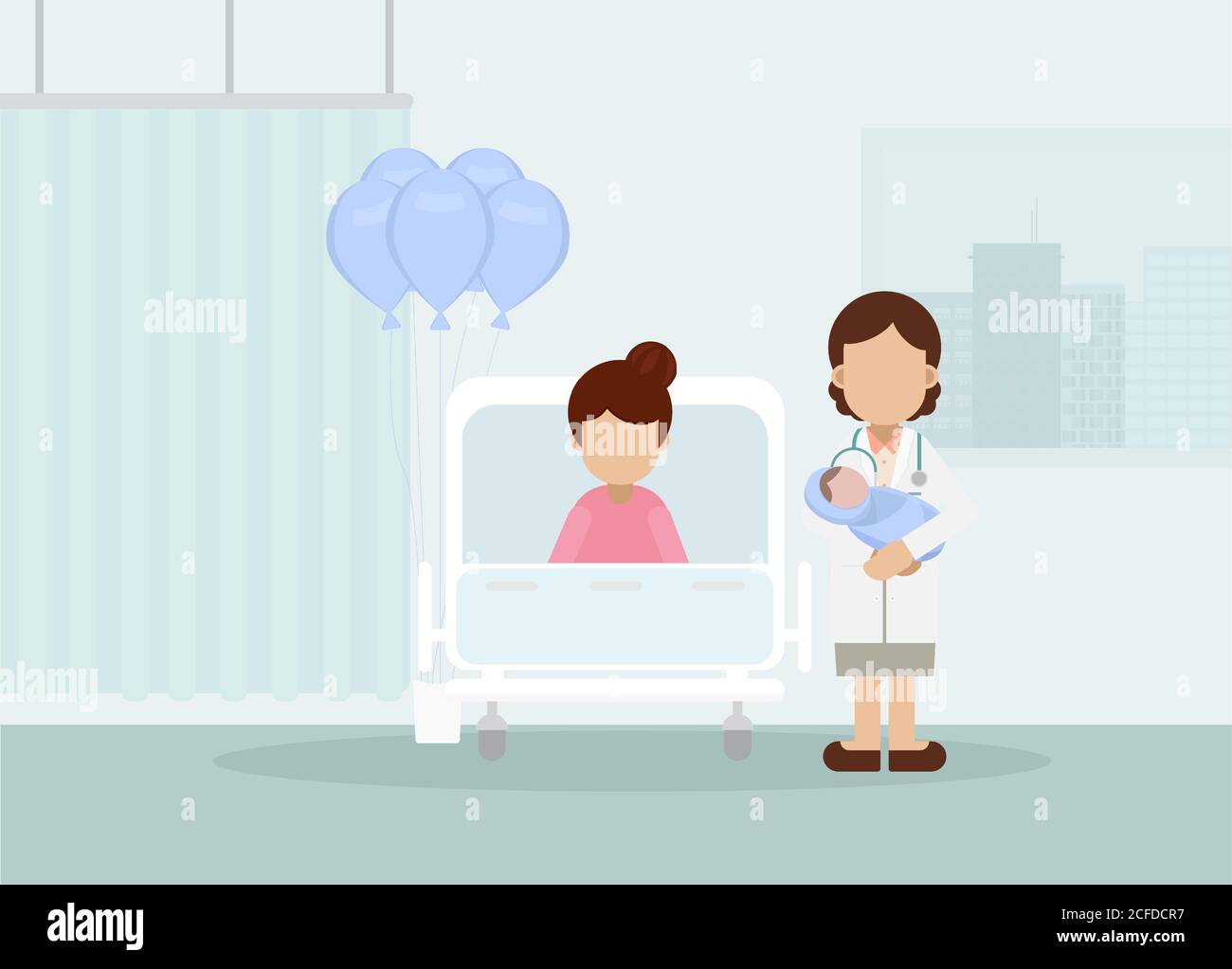 Maternity ward with doctor flat design vector illustration Stock Vector ...