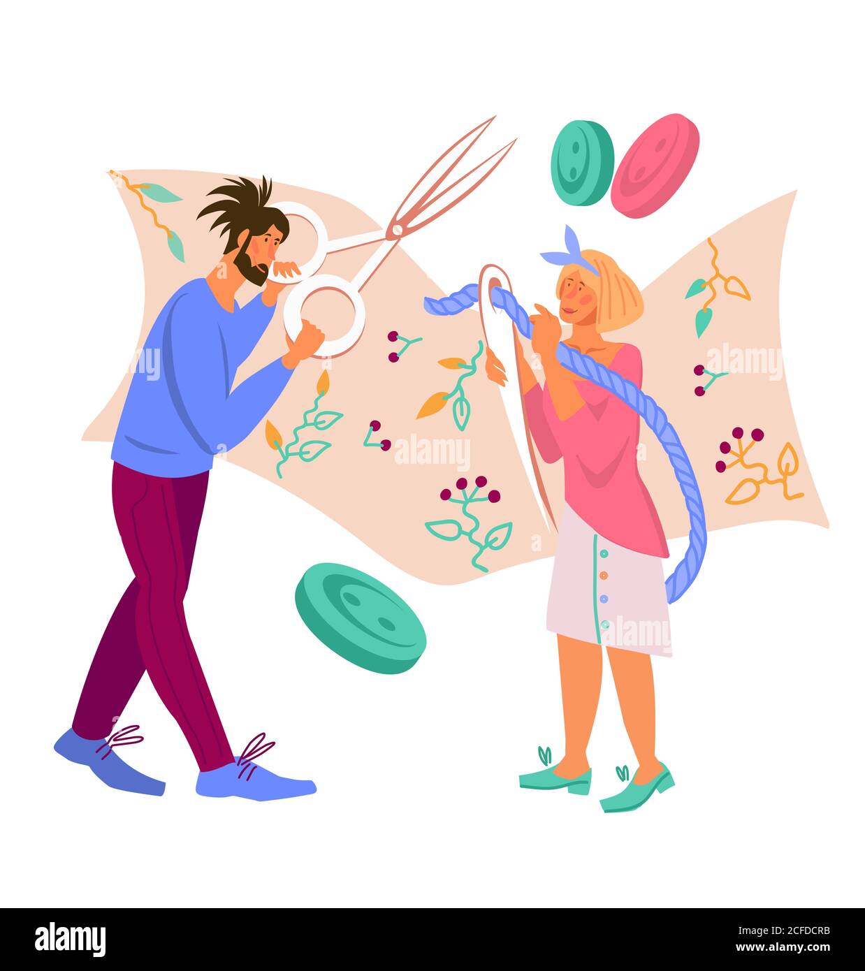 Sewing and tailoring, needlework and crafting - banner with people ...