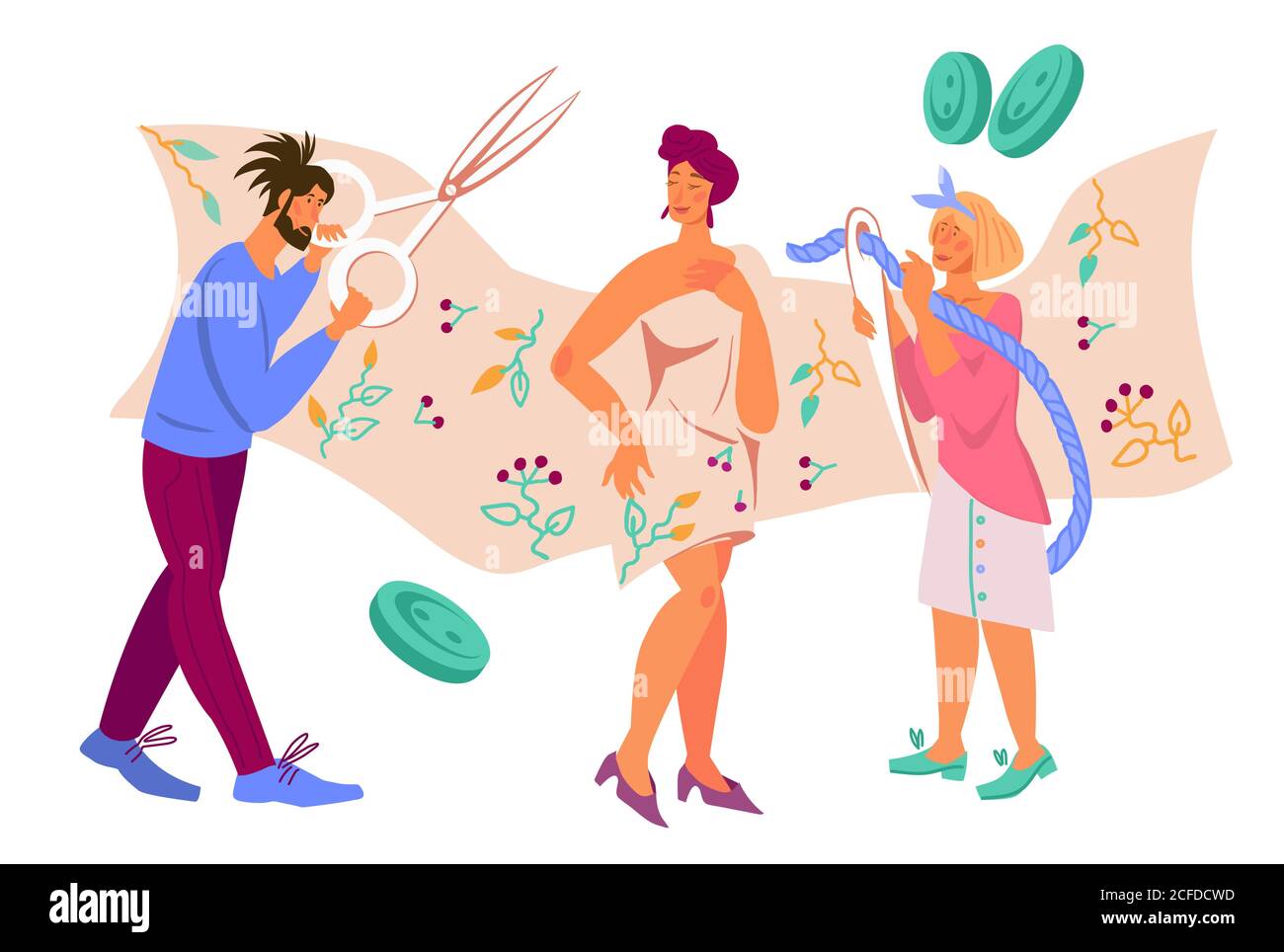 Banner with people cartoon characters working in atelier or sewing ...