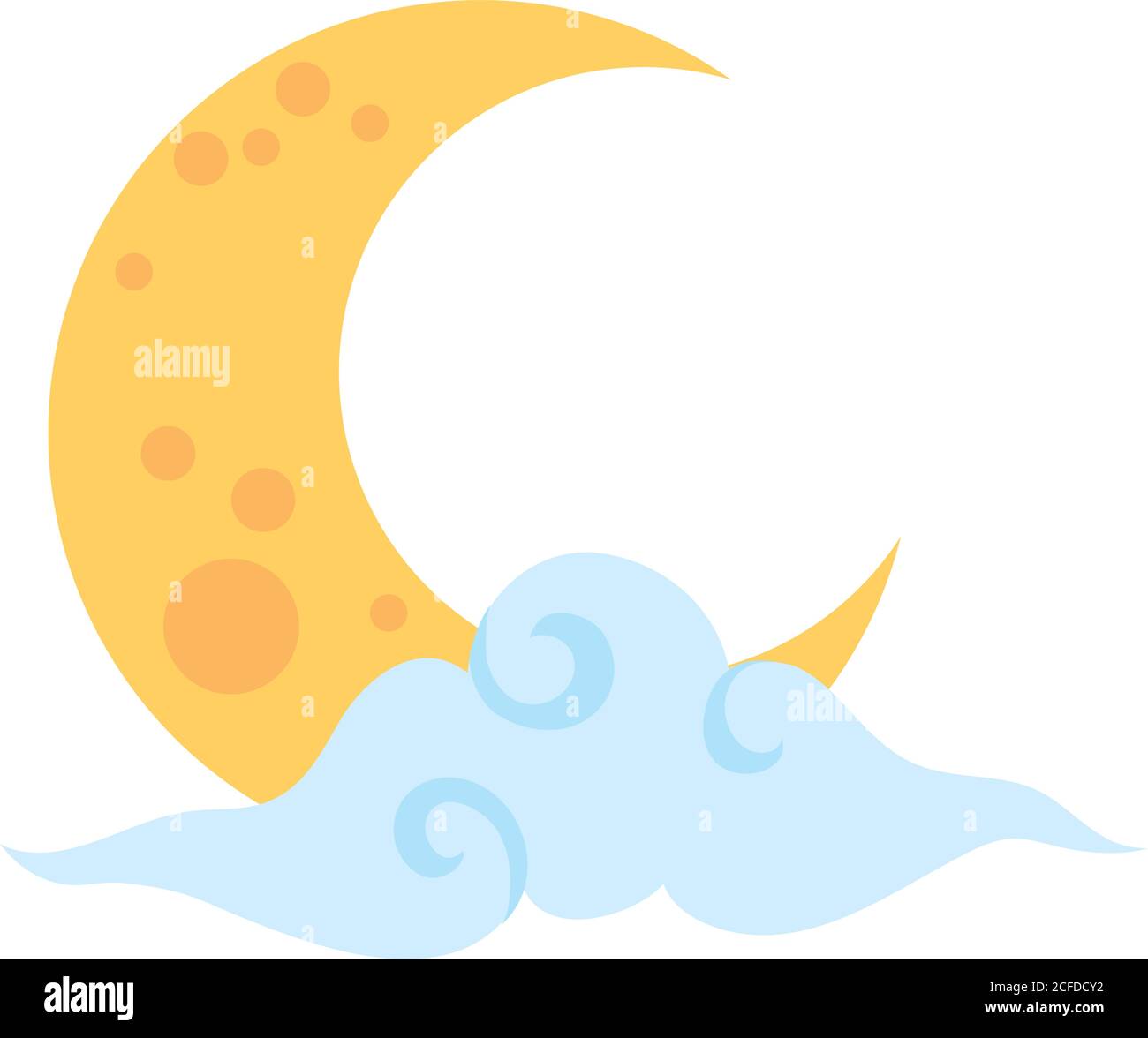 mid autumn cloud sky with crescent moon flat style icon vector ...