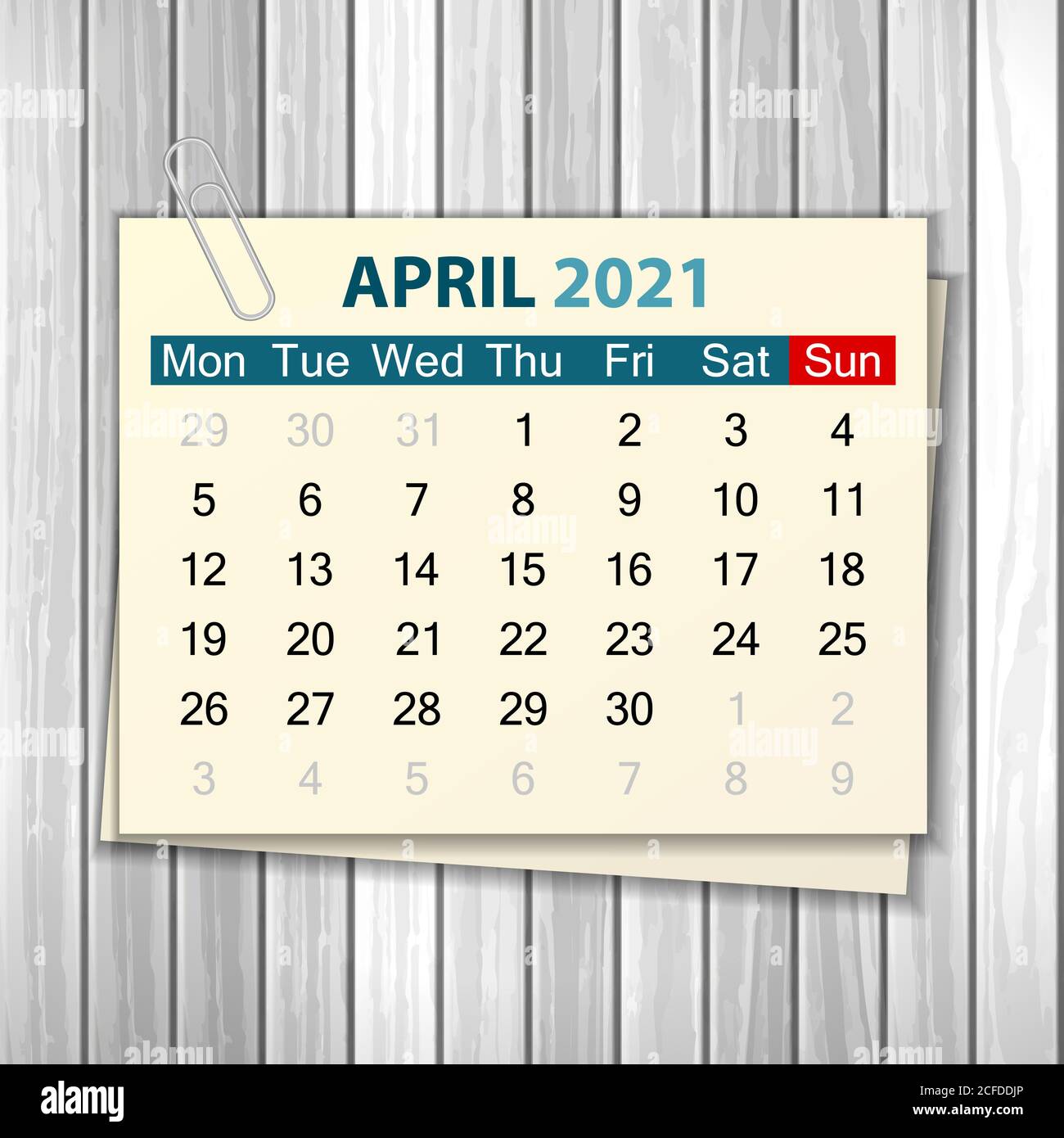 Calendar April 2021 on wood background. Vector illustration Stock Photo ...