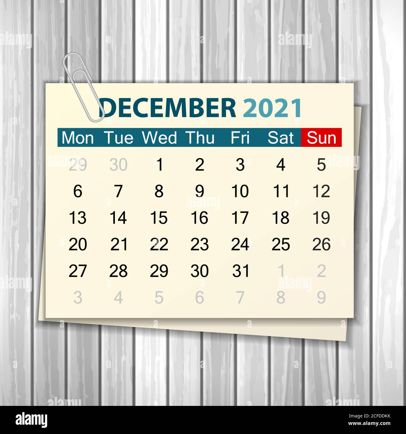 Calendar December 2021 on wood background. Vector illustration Stock ...