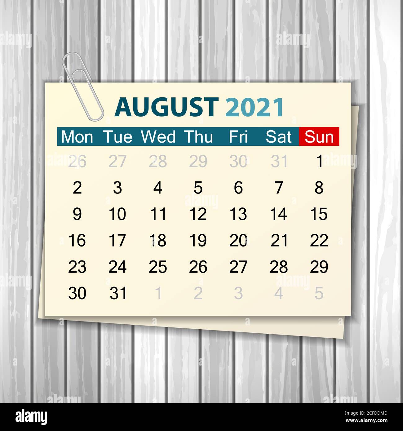 Calendar August 2021 on wood background. Vector illustration Stock ...