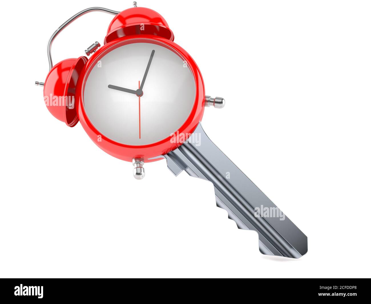 Door key with alarm clock isolated on white background Stock Photo - Alamy