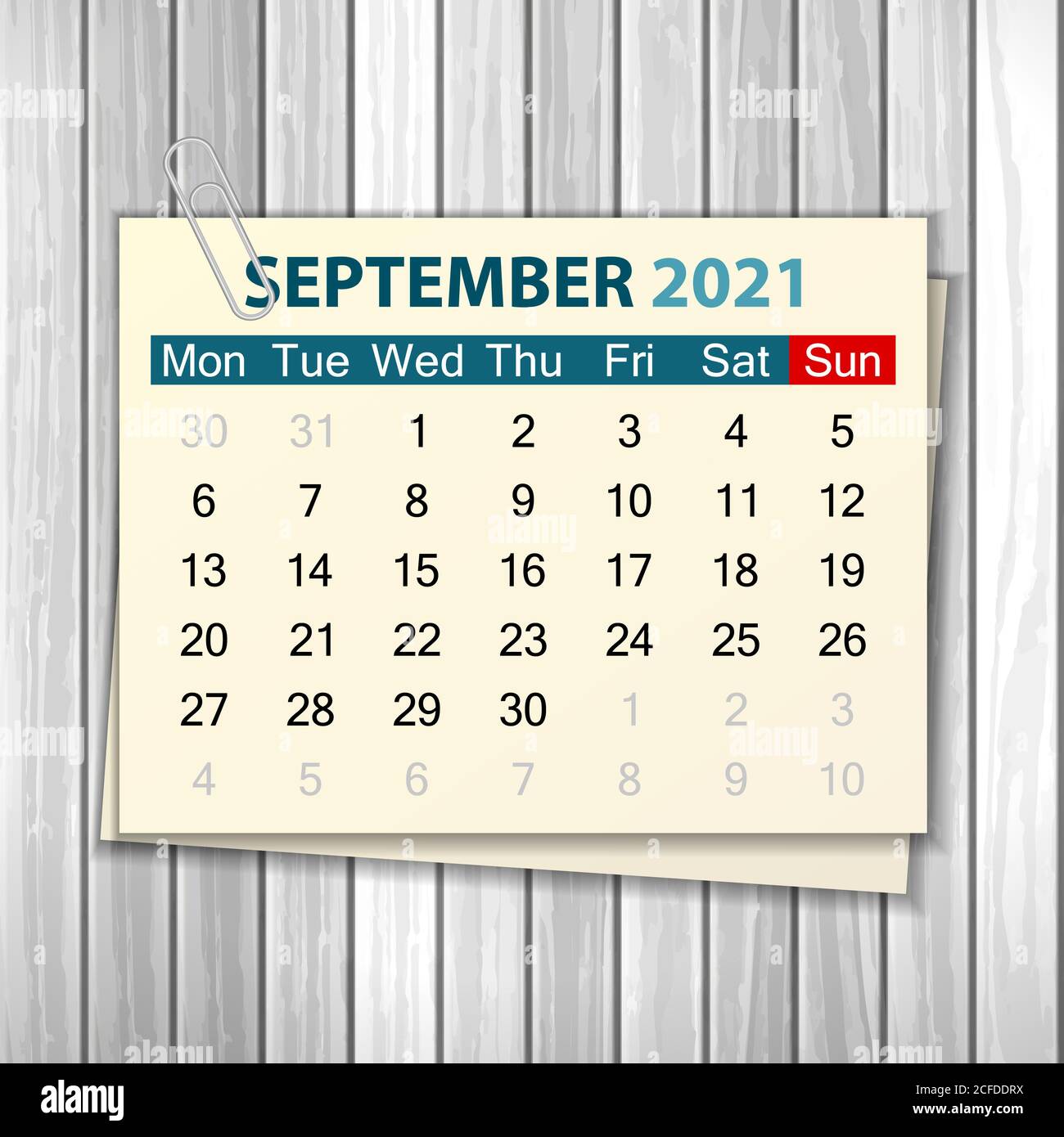 Calendar September 2021 on wood background. Vector illustration Stock ...