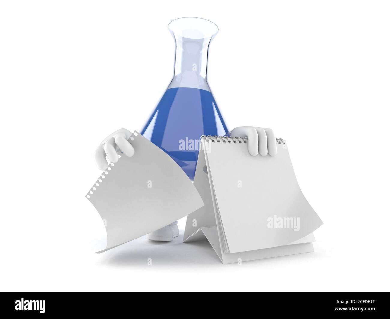 Chemistry flask character with blank calendar isolated on white ...