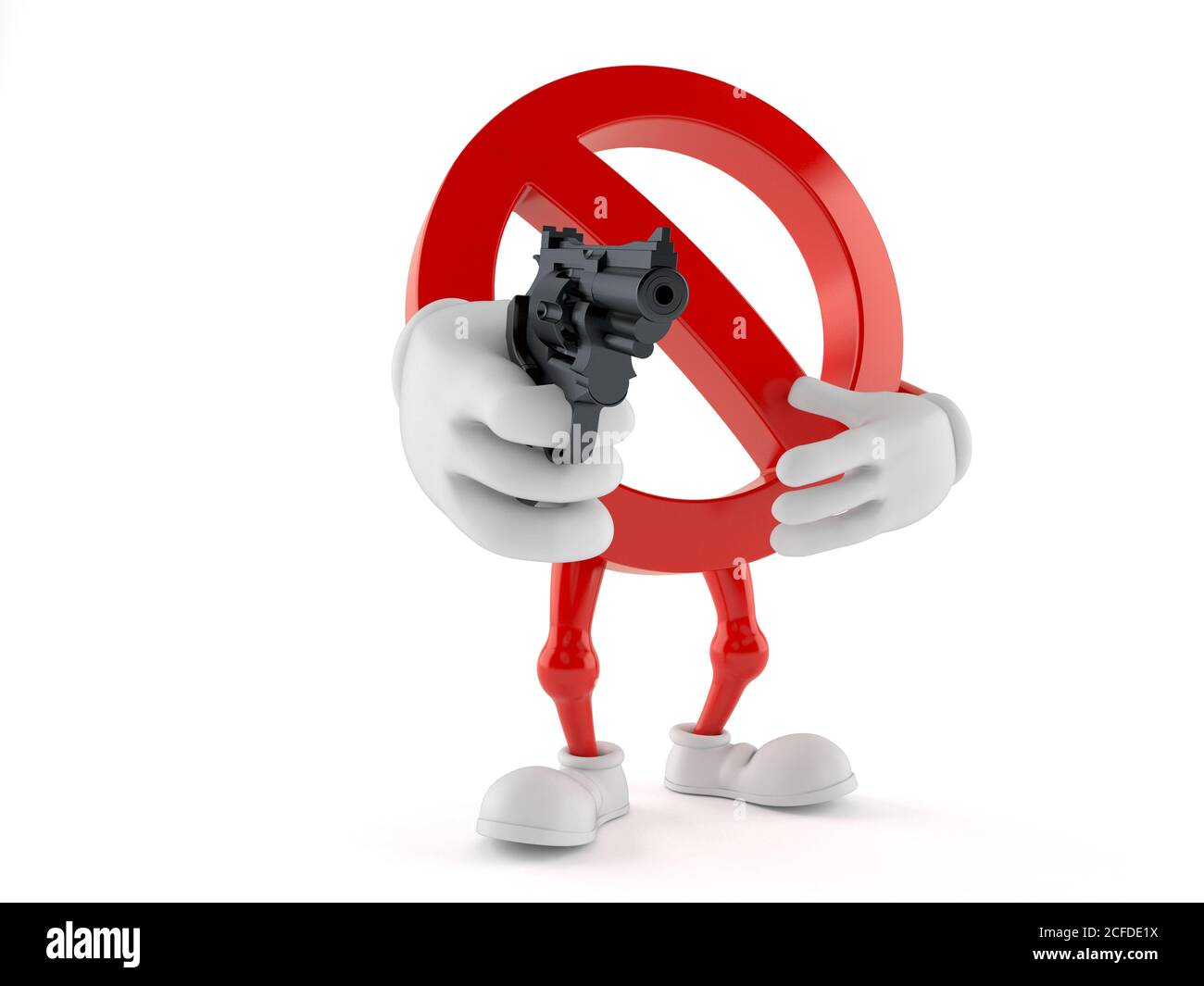 Forbidden character aiming a gun isolated on white background Stock ...