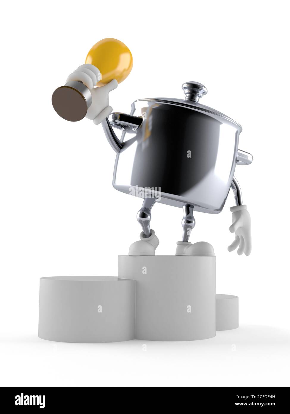 Kitchen pot character holding golden trophy isolated on white ...