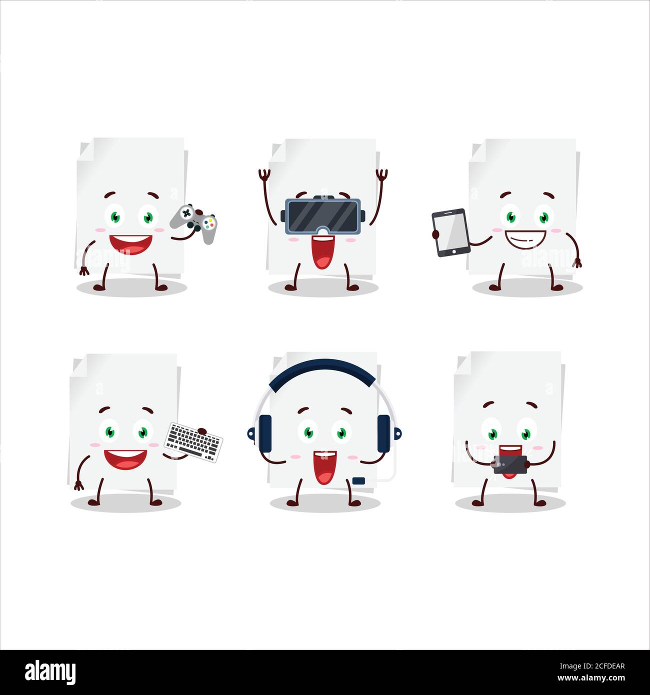 Blank sheet of paper cartoon character are playing games with various ...