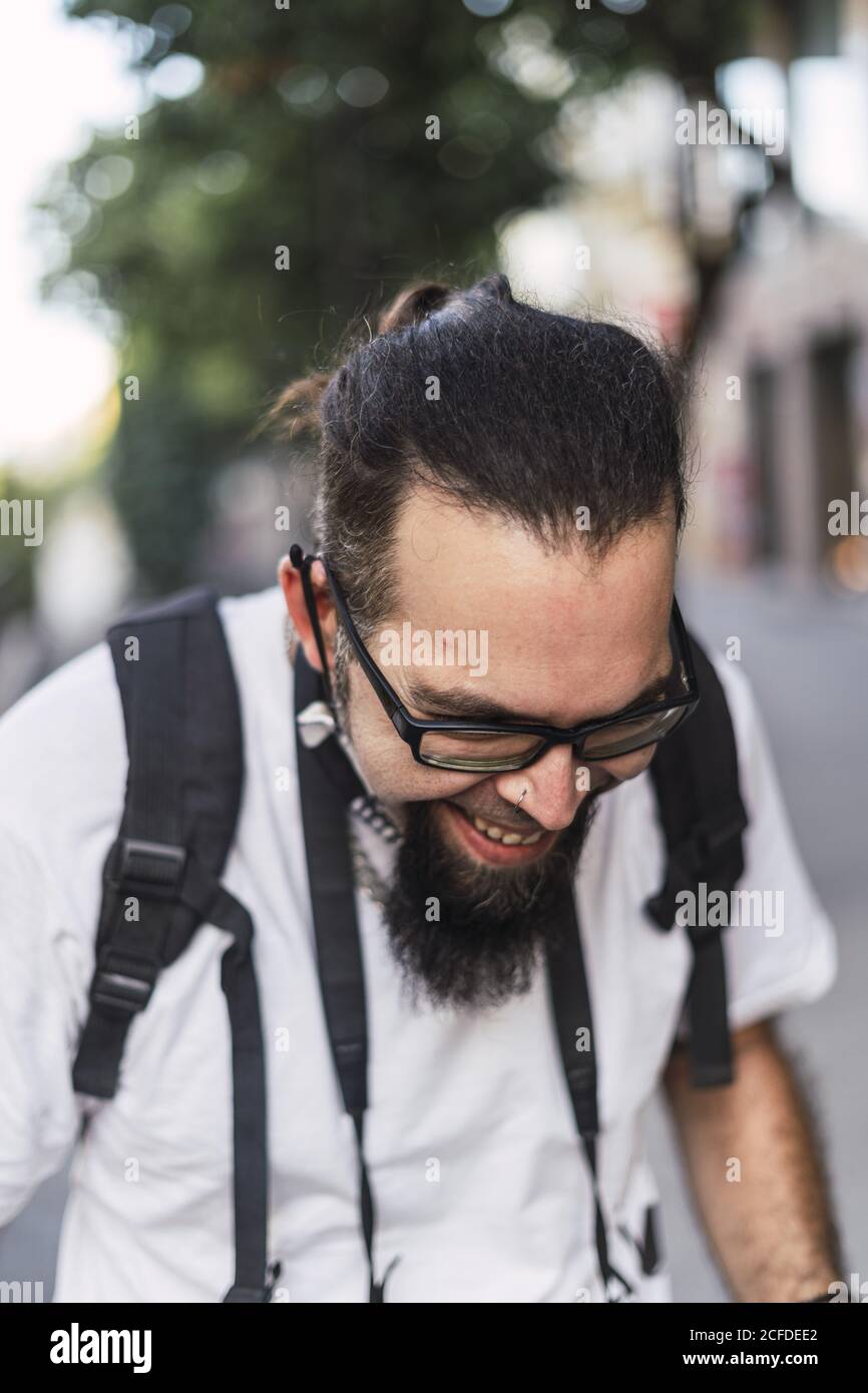 Shallow focus shot of Caucasian male having fun outdoors Stock Photo ...