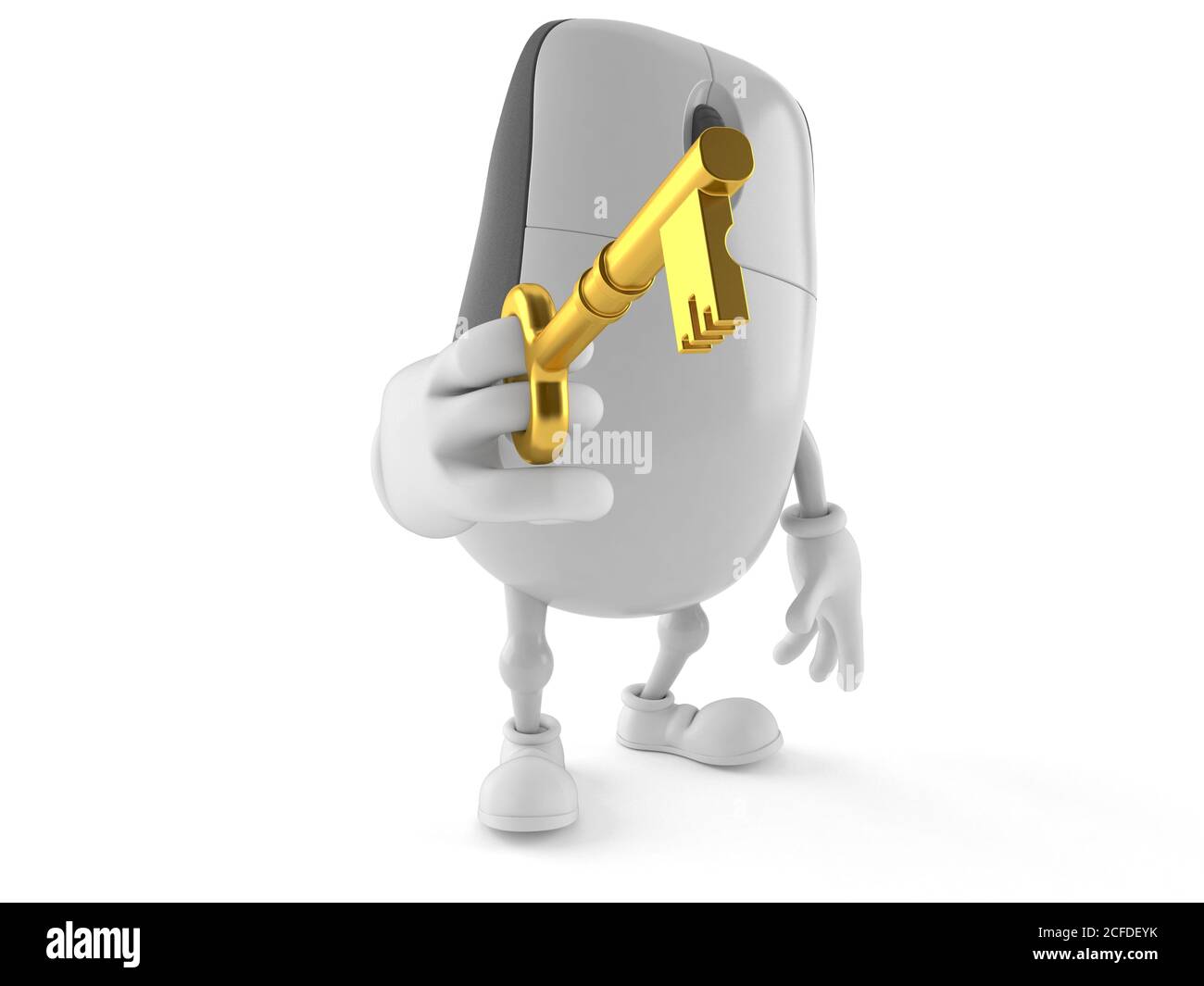 Computer mouse character holding key isolated on white background Stock ...
