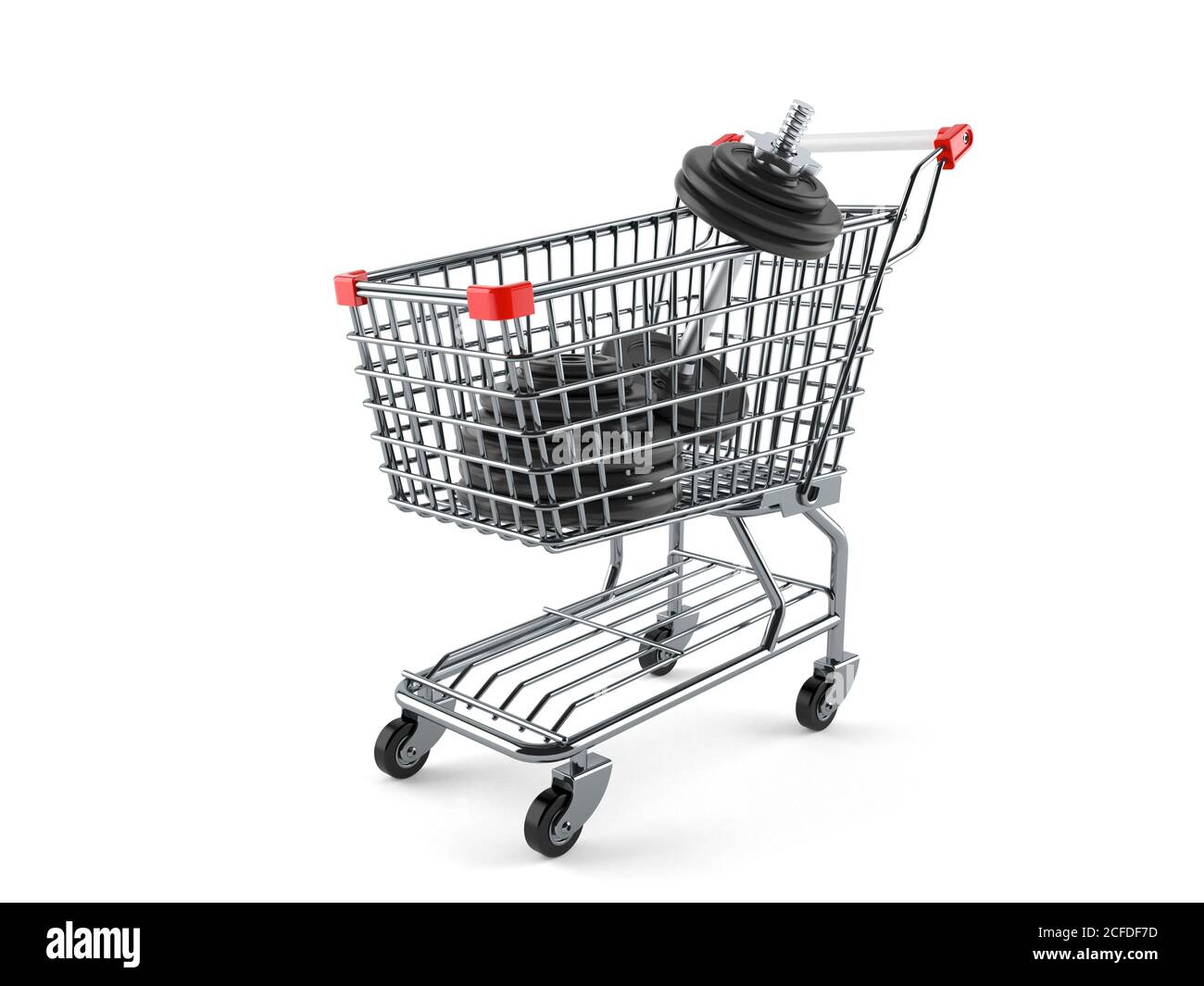 Dumbbell with shopping cart isolated on white background Stock Photo ...