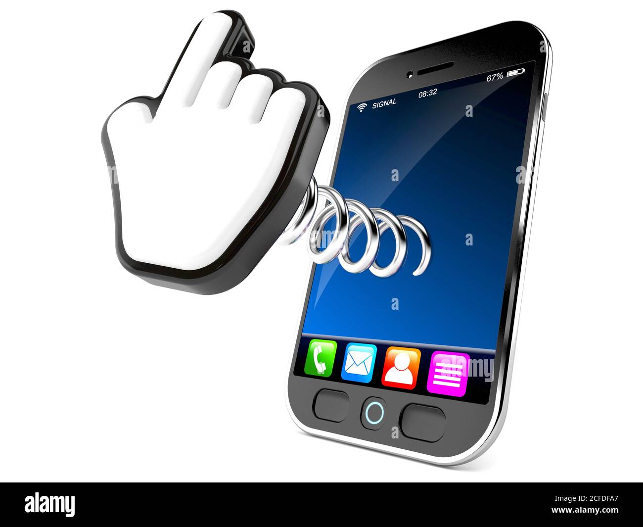 Smart phone with cursor isolated on white background Stock Photo - Alamy