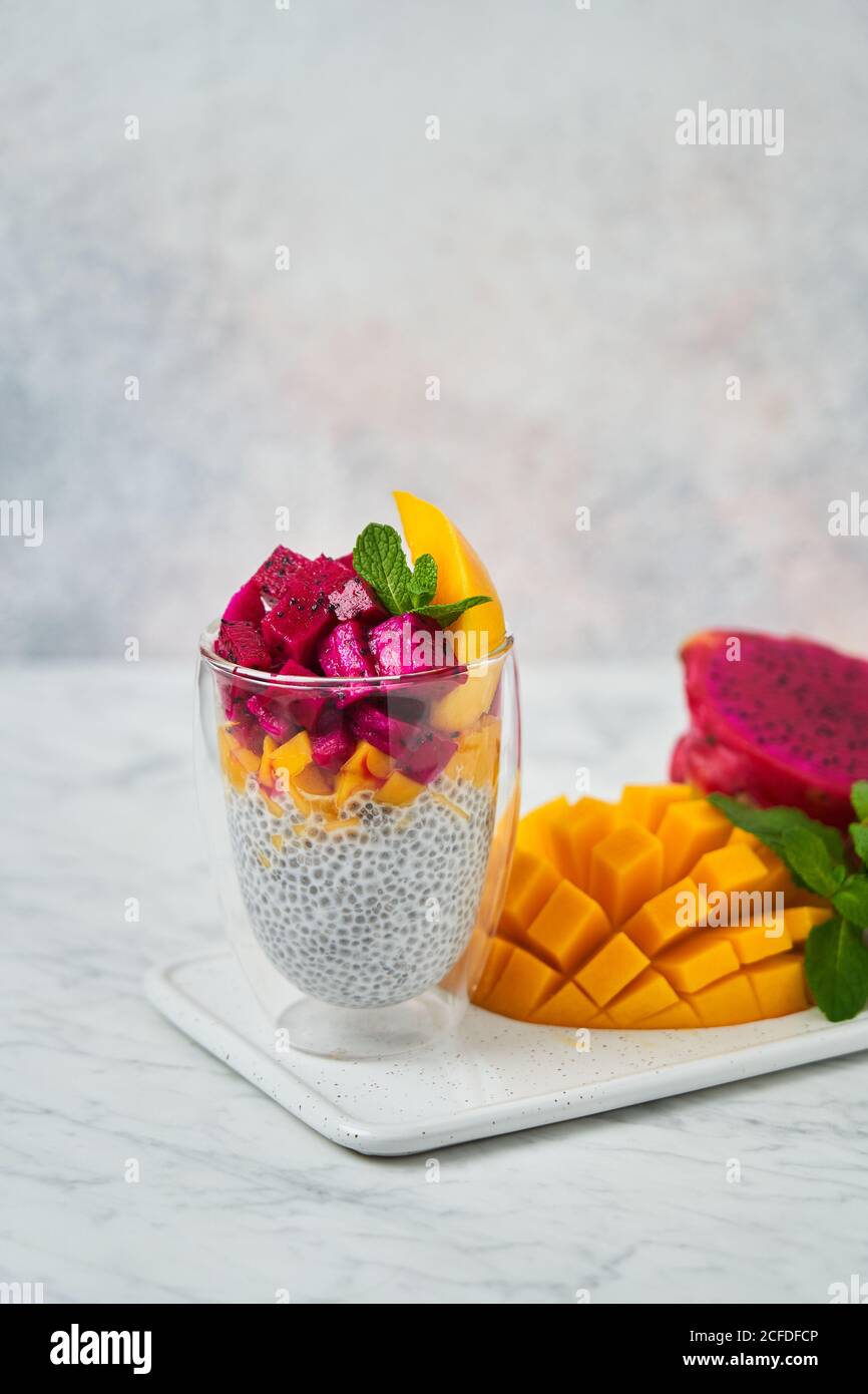 Delicious fruit dessert in glass Stock Photo - Alamy