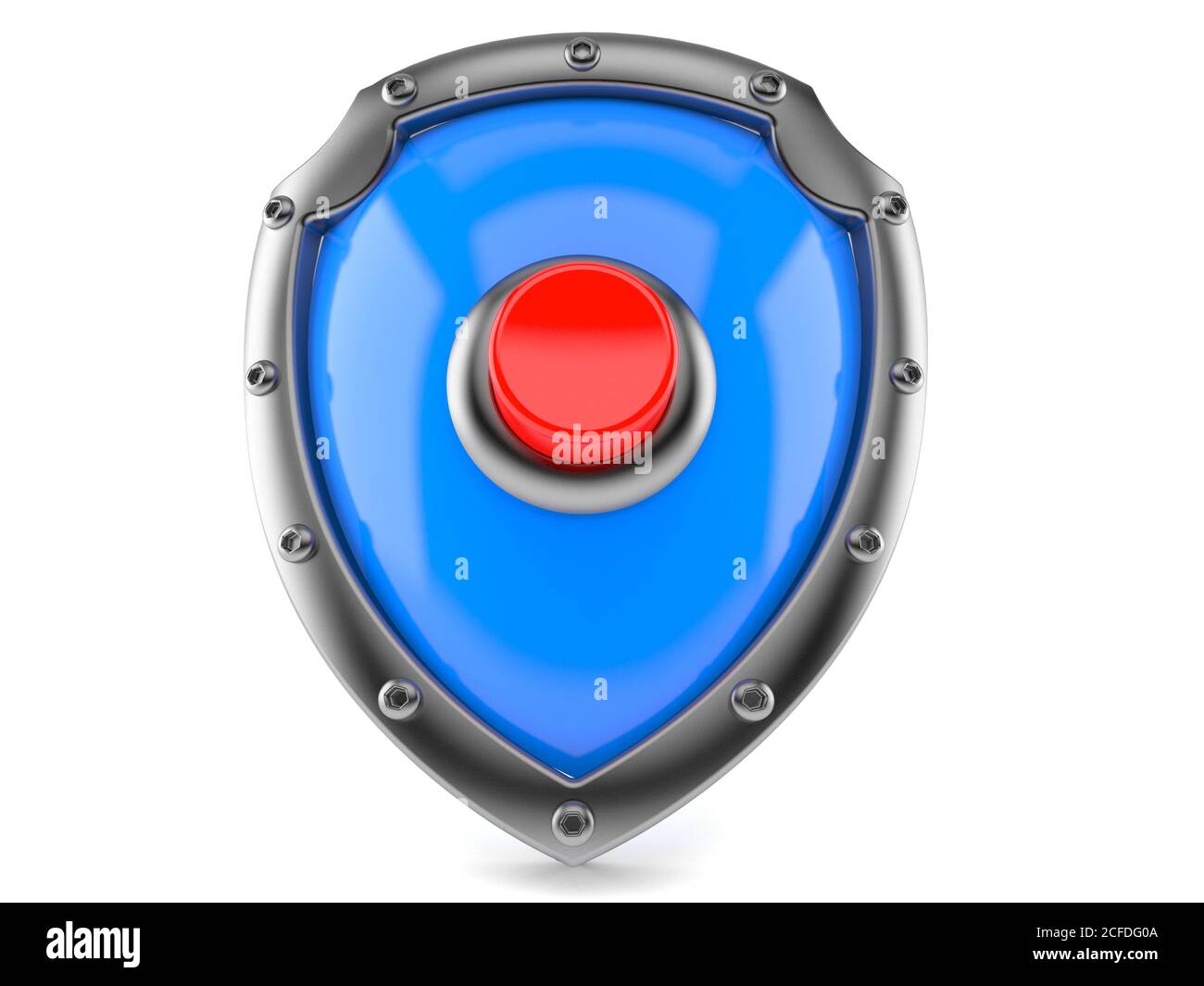 Shield with push button isolated on white background Stock Photo - Alamy