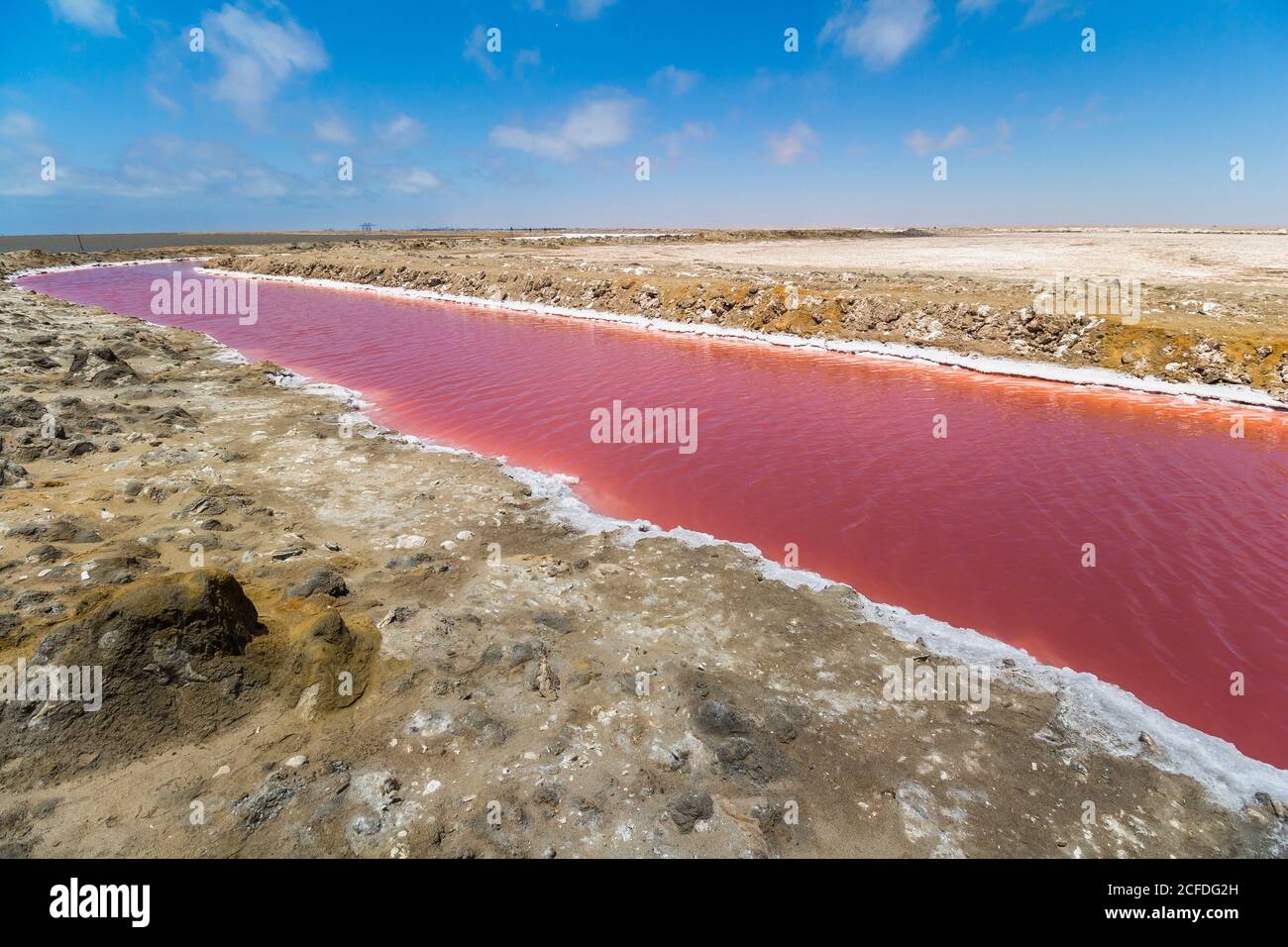 Pink watercourse at desalination plant in Walvis Bay / Walvis Bay ...