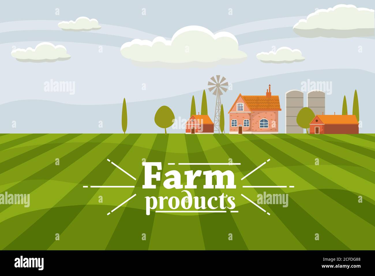 Rural cute landscape with farm. Cartoon style, vector, isolated Stock ...