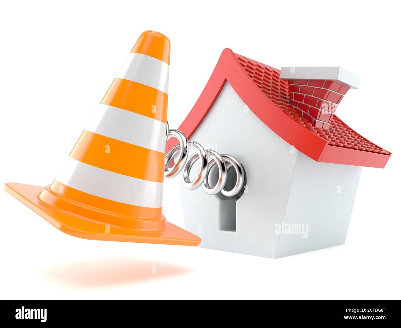 House with traffic cone isolated on white background Stock Photo - Alamy