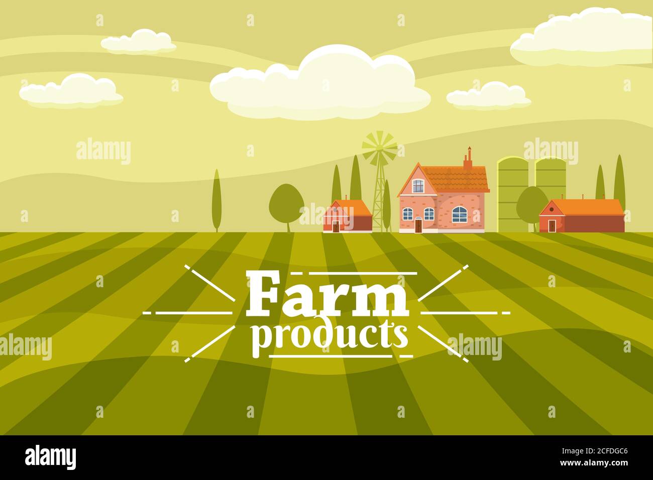 Rural cute landscape with farm. Cartoon style, vector, isolated Stock ...