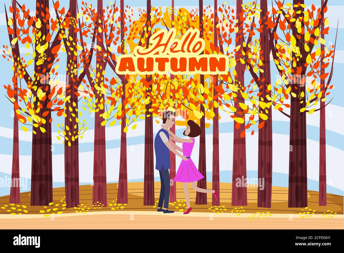 Hello autumn, Autumn alley, couple guy and girl characters meeting in ...