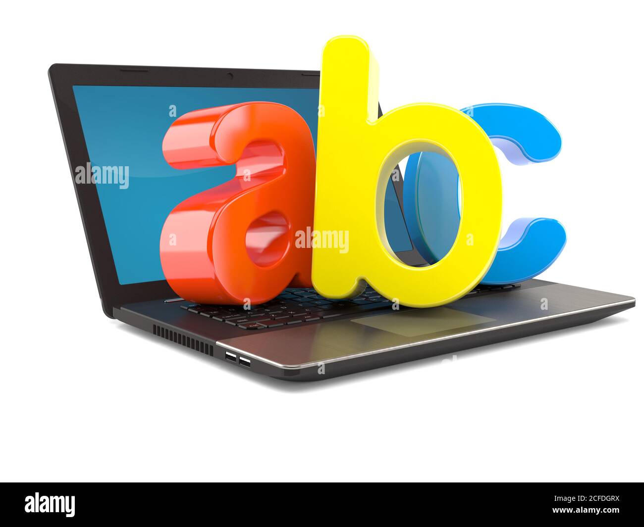 Laptop with ABC letters isolated on white background Stock Photo - Alamy