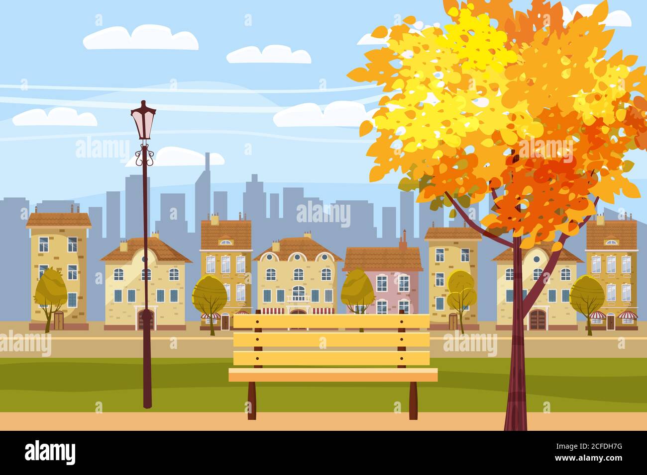 Autumn landscape in the park, city, houses, panorama, autumnal mood ...