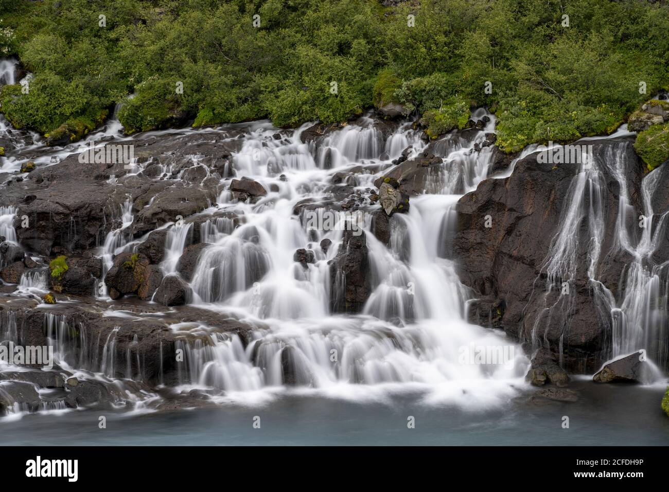 Hraunfossar waterfalls surrounded by greenery at daytime in Iceland ...