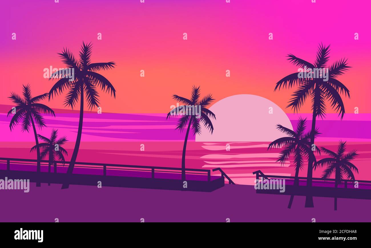 Palm Tree Sunset Cartoon