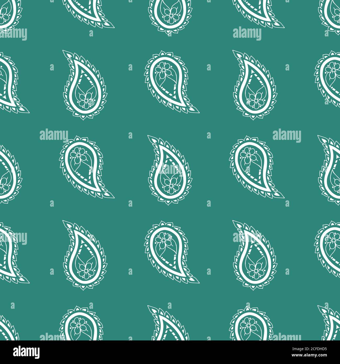 Vector green and white paisley repeat seamless pattern. Traditional ...