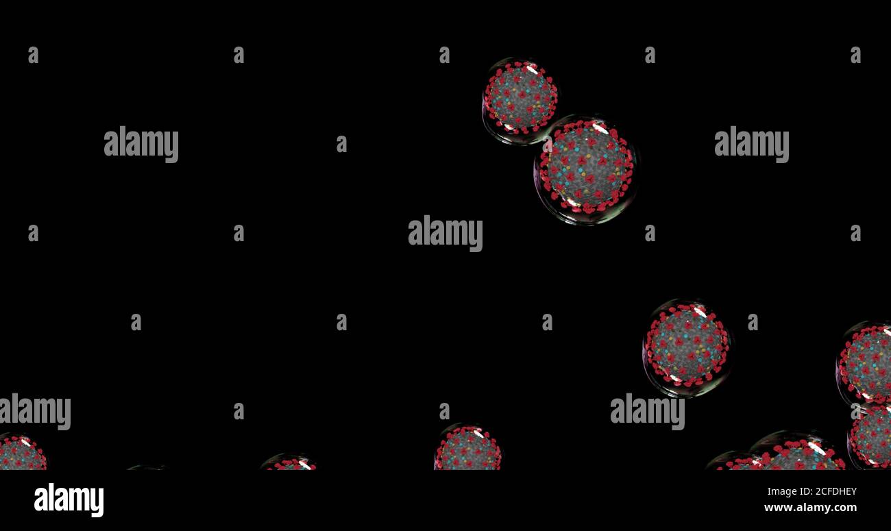Coronavirus cells. Small droplets with Covid-19 spread pathogens ...