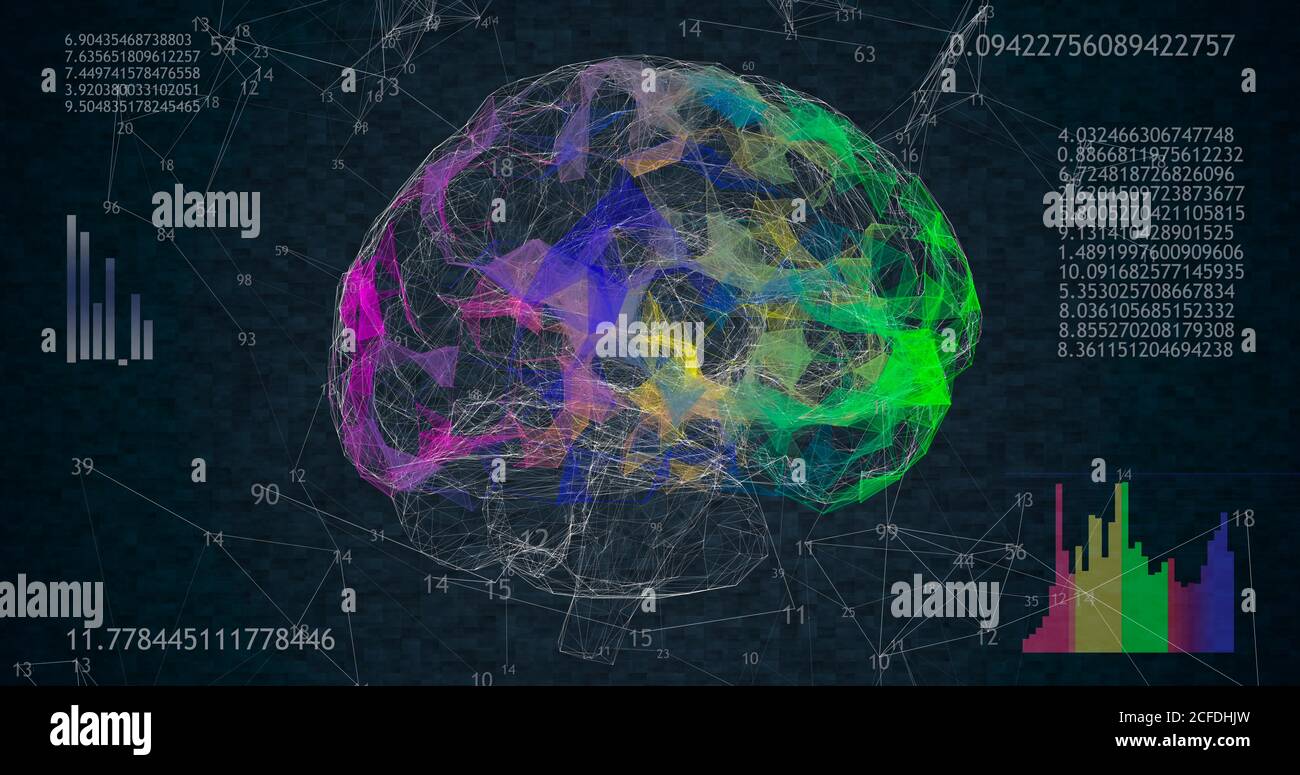 Rotating 360 low polygonal brain 3D model on black background with ...