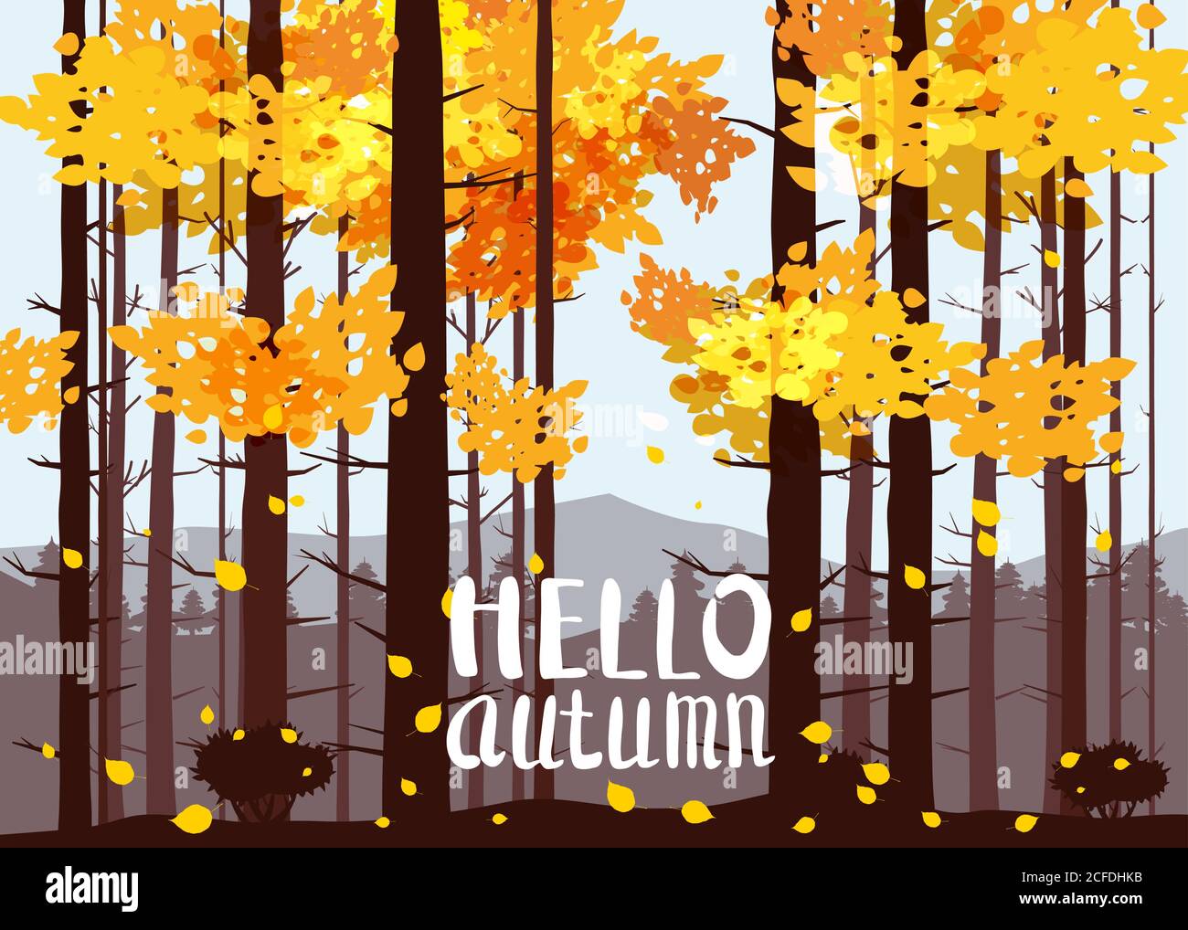 Hello Autumn, forest, mountains, silhouettes of pine trees, firs ...