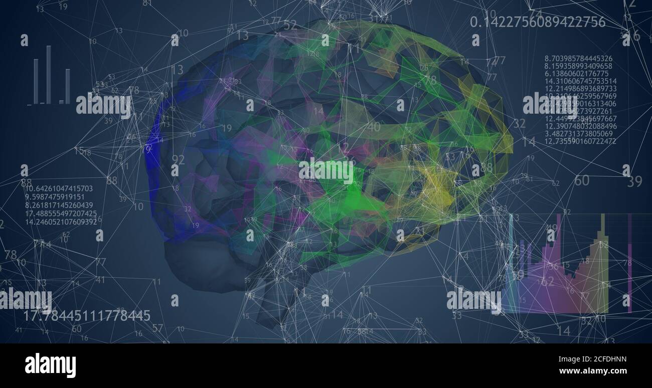 Rotating 360 low polygonal brain 3D model on blue background with ...