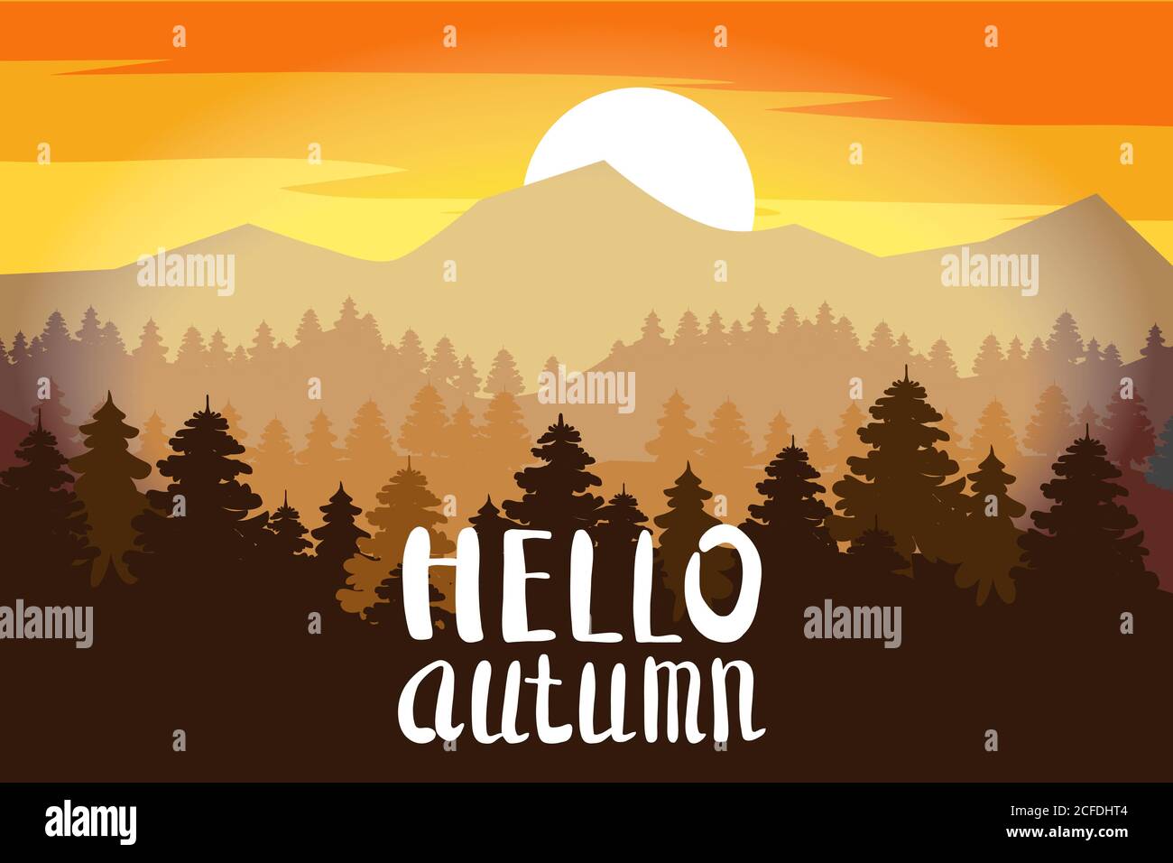 Hello Autumn, forest, mountains, silhouettes of pine trees, firs ...